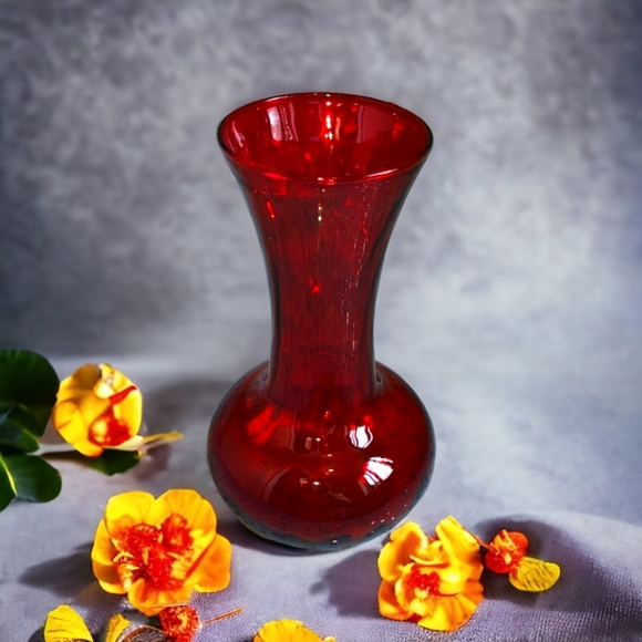 Vintage America | Accents | Vintage Ruby Red Glass Flower Vase | Poshmark